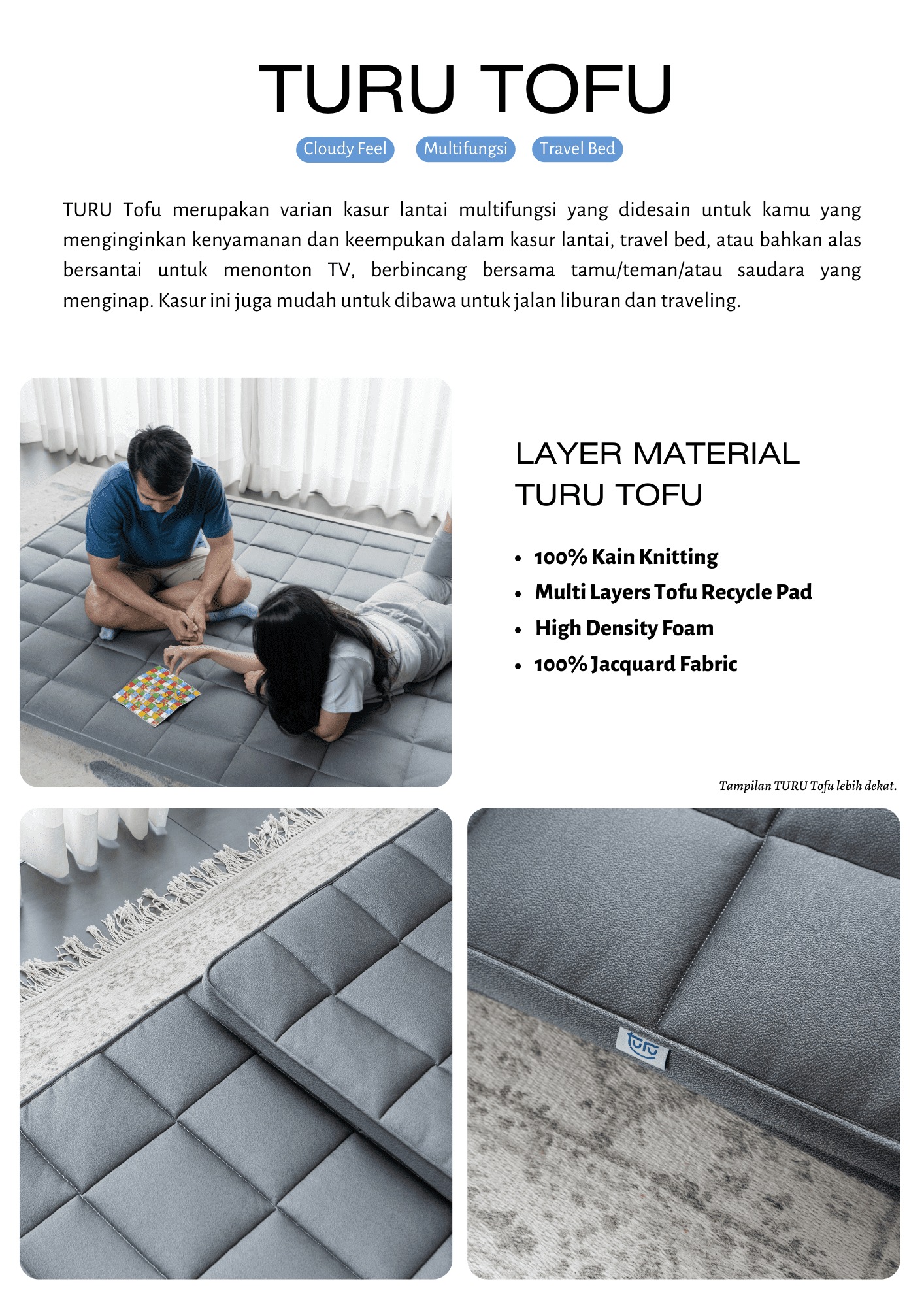 Jual TURU Tofu Kasur Lantai Gulung Premium / Travel Bed Premium ...