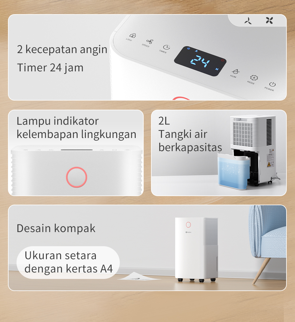 Jual Simplus Dehumidifier Kompresor 2L Dehumidify up to 12L/Day 3 Modes ...