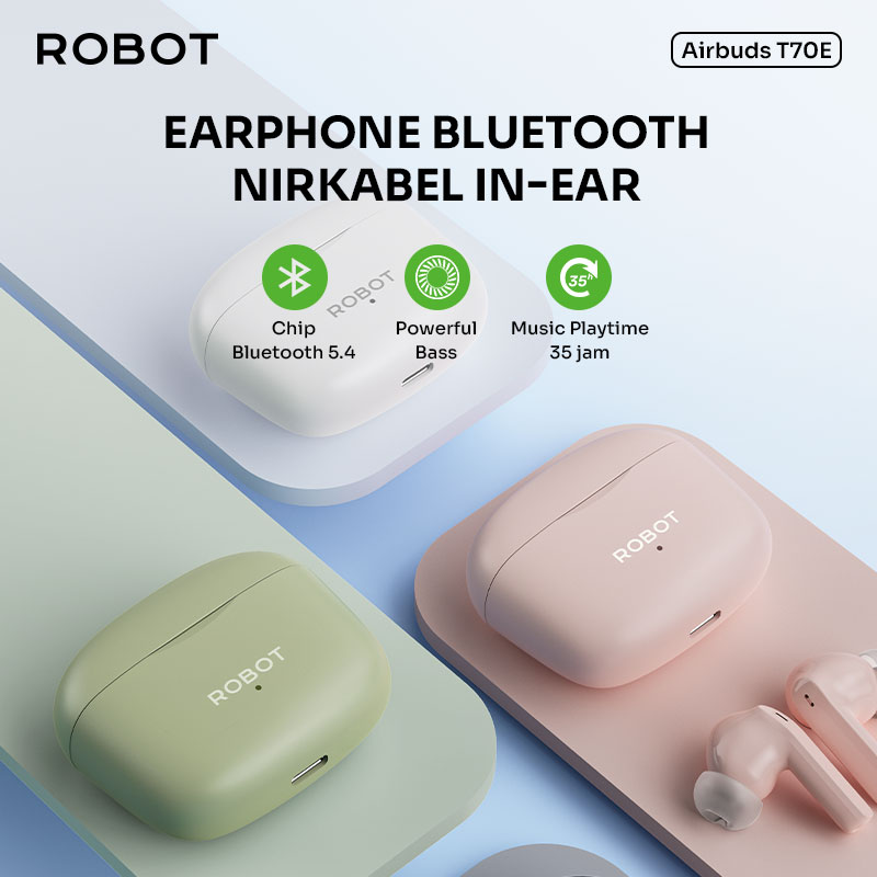 Jual ROBOT Headset Earphone TWS Bluetooth T70E TWS Earphone Airbuds ...