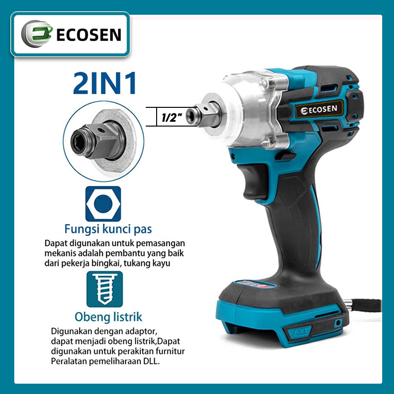 Jual ECOSEN CORDLESS IMPACT WRENCH BRUSHLESS 500N.M IMPACT BATERAI ...