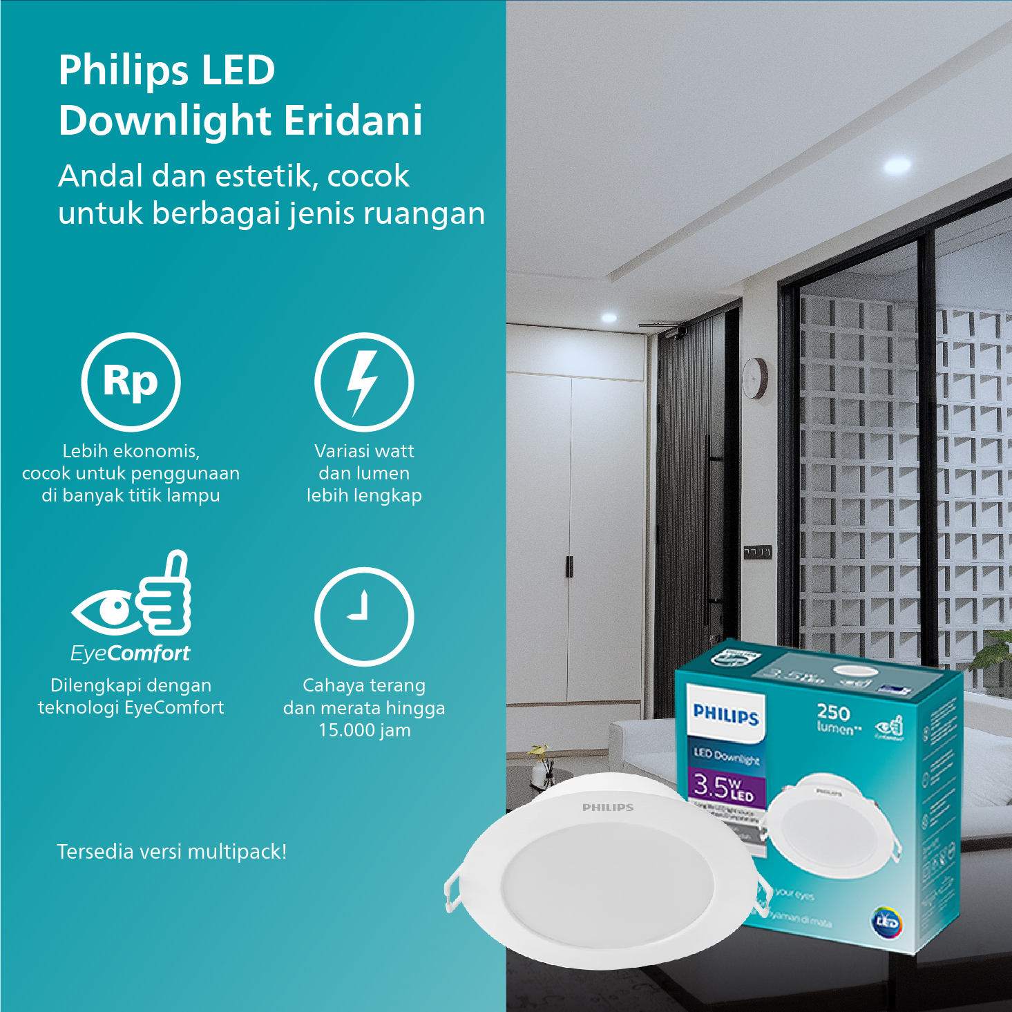 Jual Philips Multipack Downlight Eridani DL190B LED3 D80 3.5W 830 WH | Shopee Indonesia