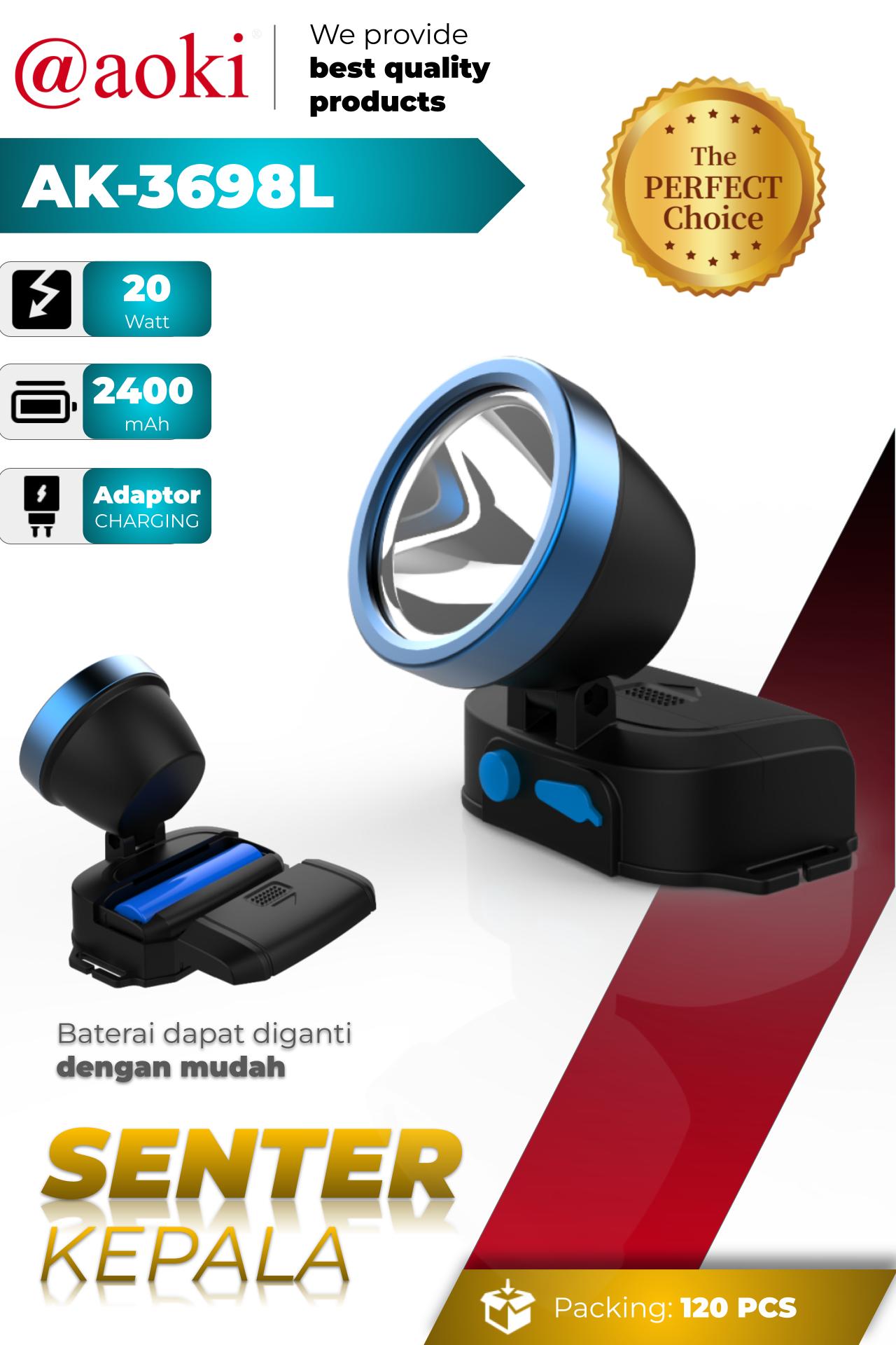 Jual AOKI Senter Kepala 15W baterai lithium tahan hingga 15Jam model kotak dan bulet 10W 20W 30W ...