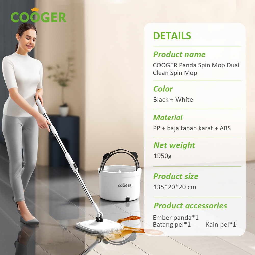 Jual COOGER Alat Pel Single Spin Mop Panda Bucket Spin Mop Alat Pel ...