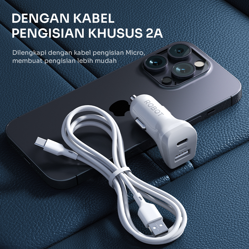 Jual ROBOT RT-C09 Car Charger Colokan Mobil - 2 Port USB & Type C ...