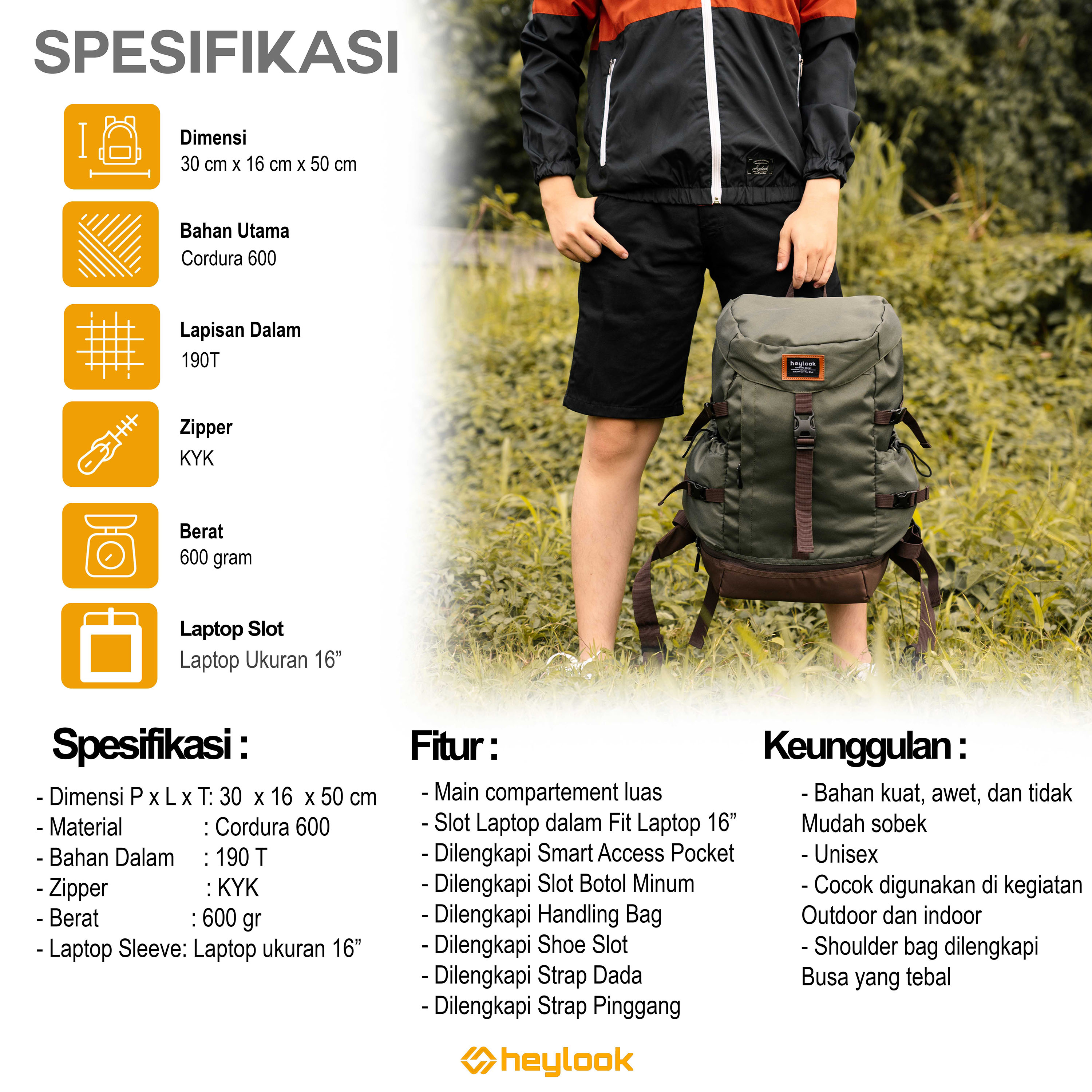 Jual HEYLOOK Official - Tas Ransel Gunung HAMERU Backpack Carrier ...