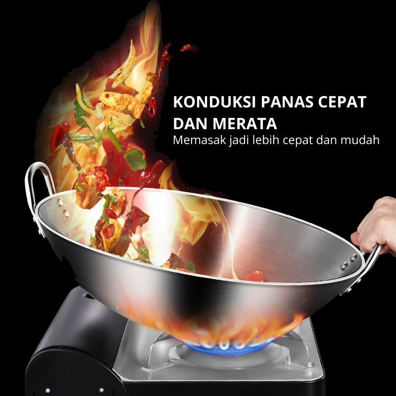 Jual ES Wajan Kuali Penggorengan Anti Lengket Kuali Stainless Steel SUS 304 Tebal Premium ...