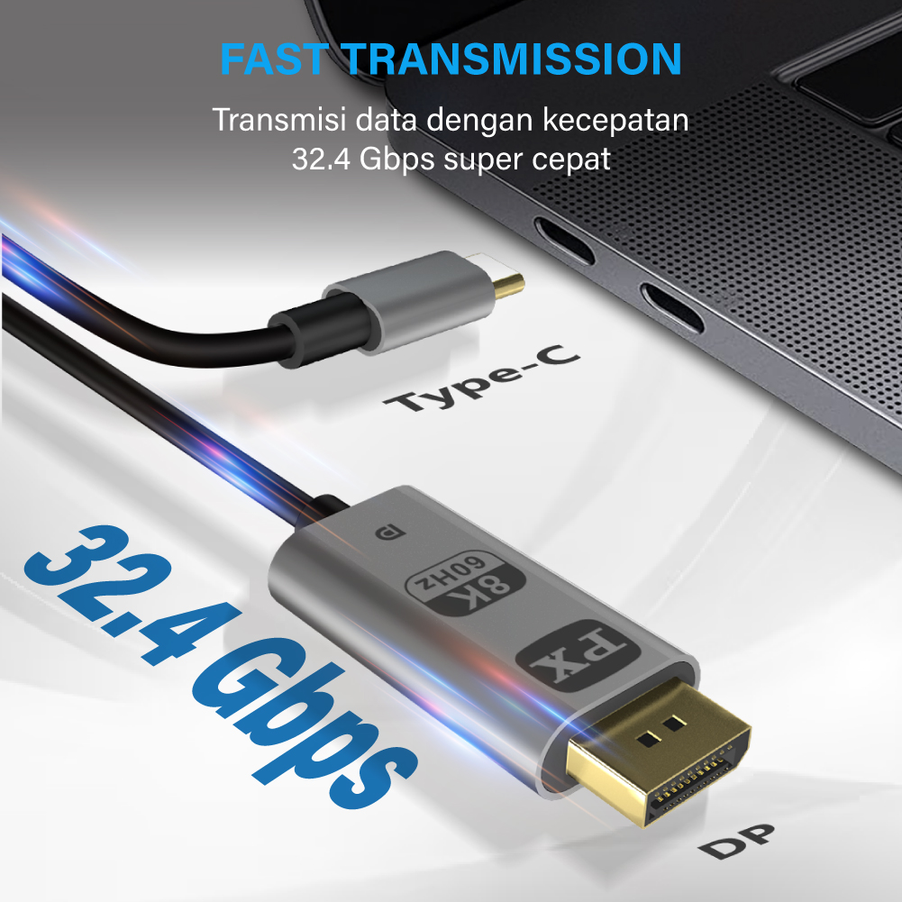 Jual Kabel USB Type C 3.1 Converter to DP Display Port 1.4 8K PX CDP-1M ...