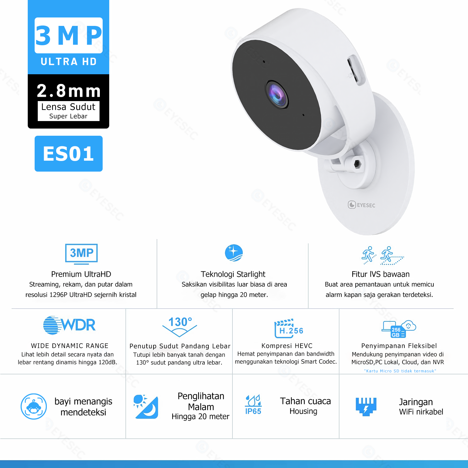 Jual CCTV Indoor 3MP 130° Wide-Angle Wireless Wifi Smart IP Camera ...