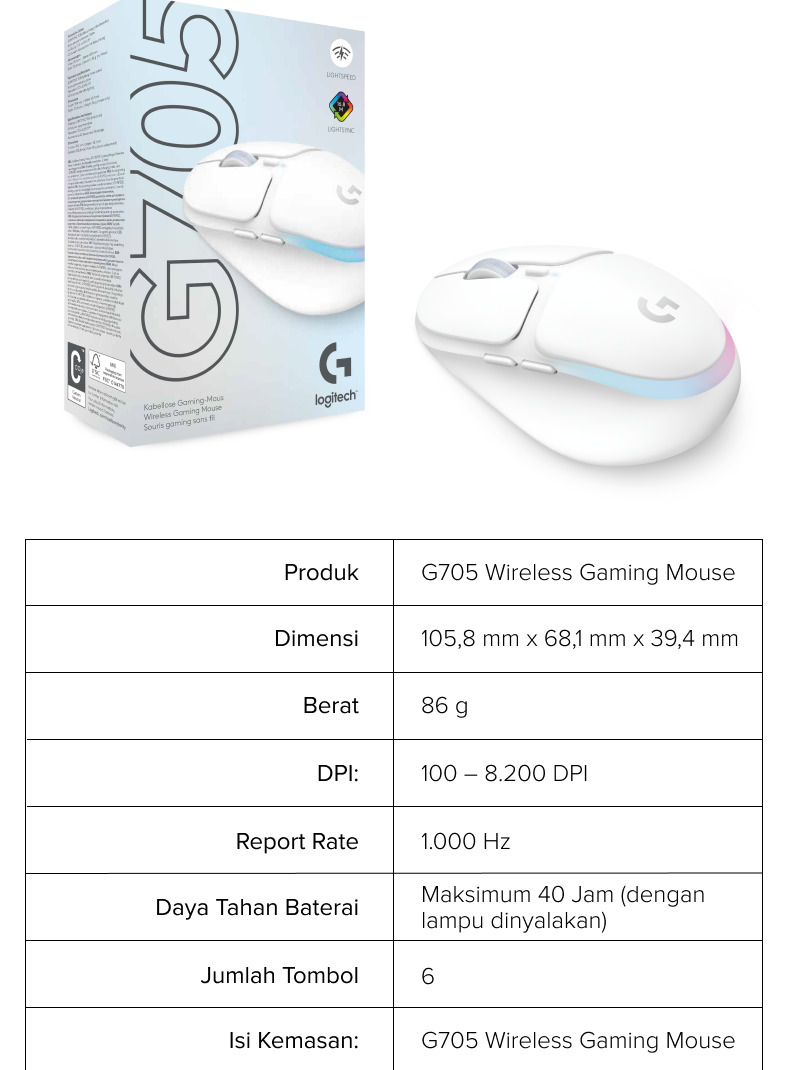 Jual Logitech G705 LIGHTSPEED Mouse Gaming Wireless Bluetooth | Shopee ...