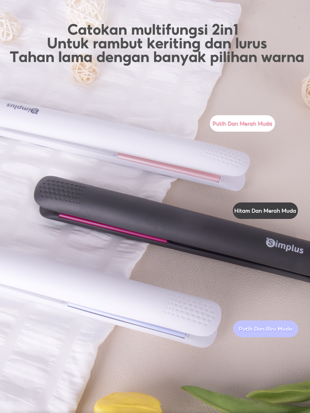 Jual Simplus Catokan Pelurus & Pengeriting Rambut 2-in-1 Mini Desain Portabel，3D Floating Plate ...