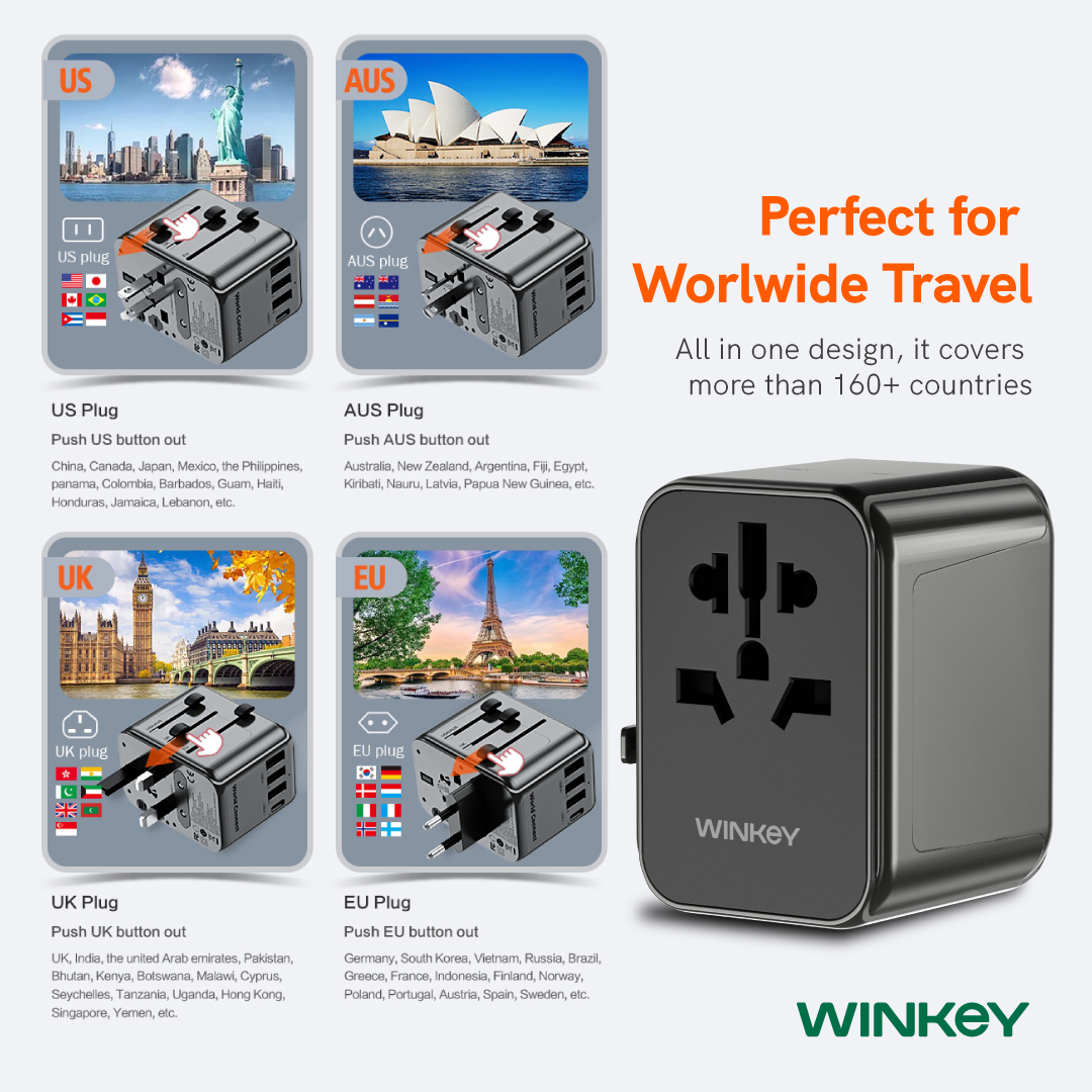 Jual WINKEY Universal Travel Adaptor UTA01 17W 3 Port USB-A + 1 Port ...
