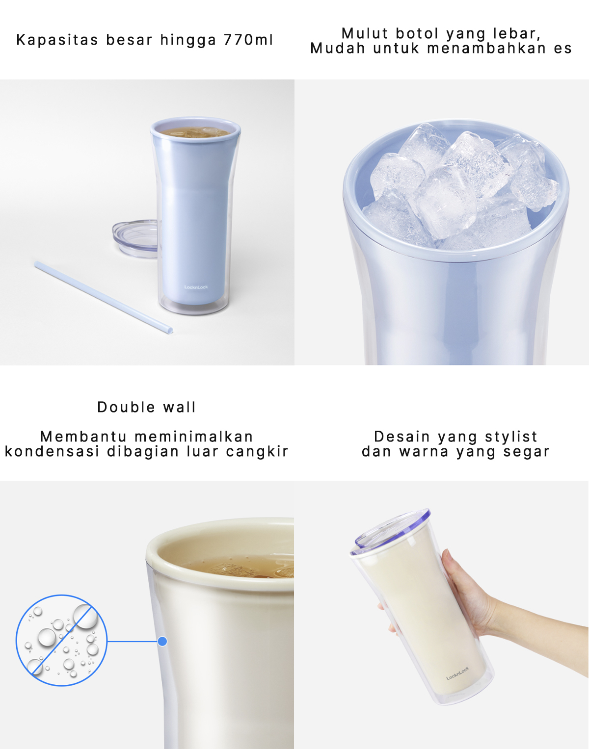 Jual LocknLock Botol Minum Daily Essential Cold Cup with Straw 770ml ...