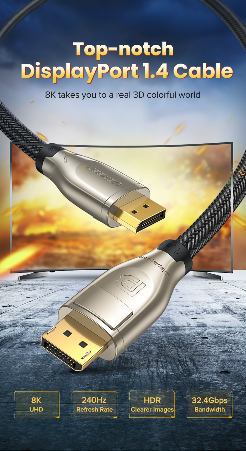 Jual UGREEN Kabel DisplayPort 1.3 DP to DP 2m Support 3D Full HD 8K 4K ...