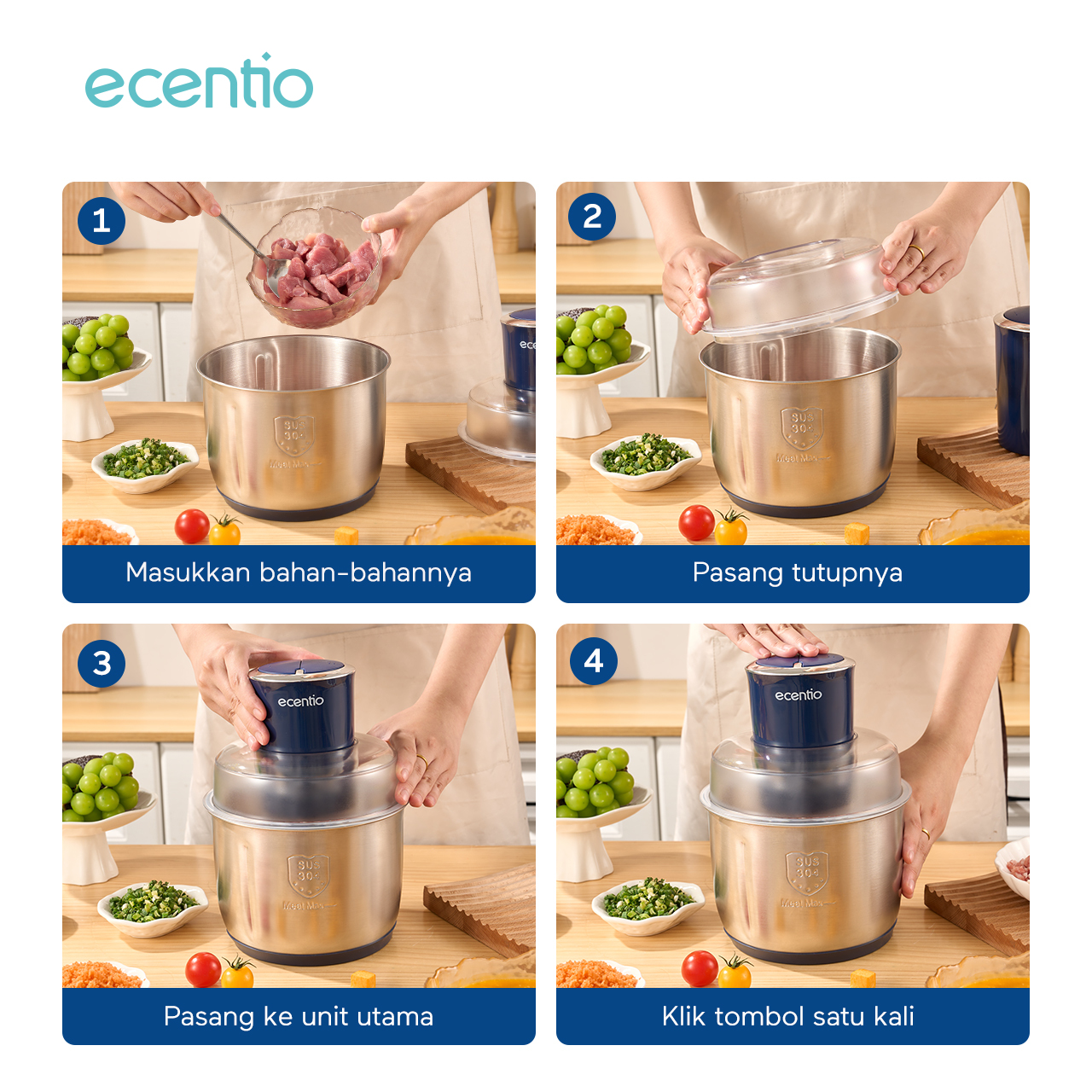 Jual ecentio Food Chopper 3L 4 pisau Stainless steel 304 Penggiling ...