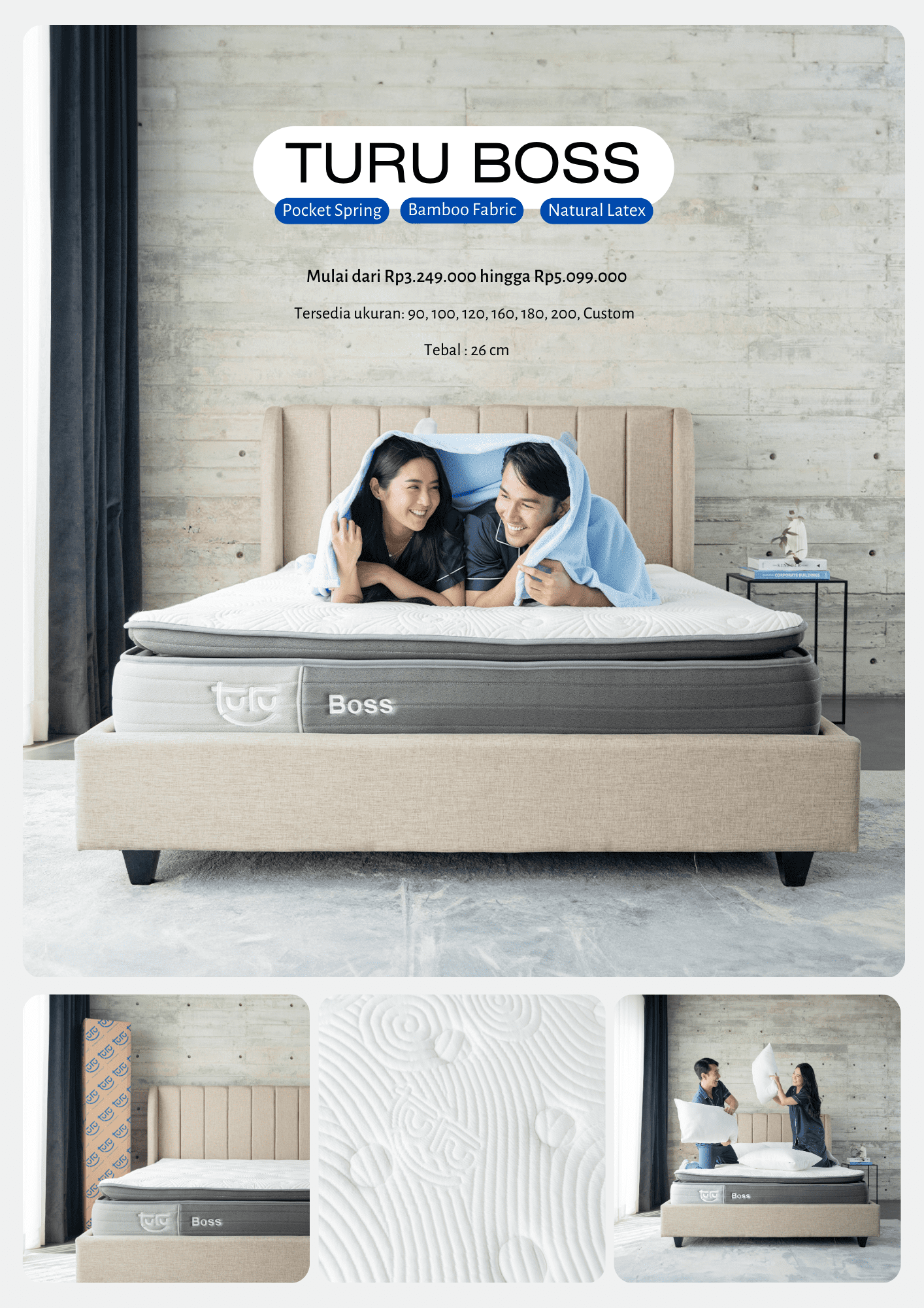 Jual Turu - Kasur Pocket Spring Bed TURU BOSS ukuran 180x200 (King Size) Free Bantal | Shopee ...