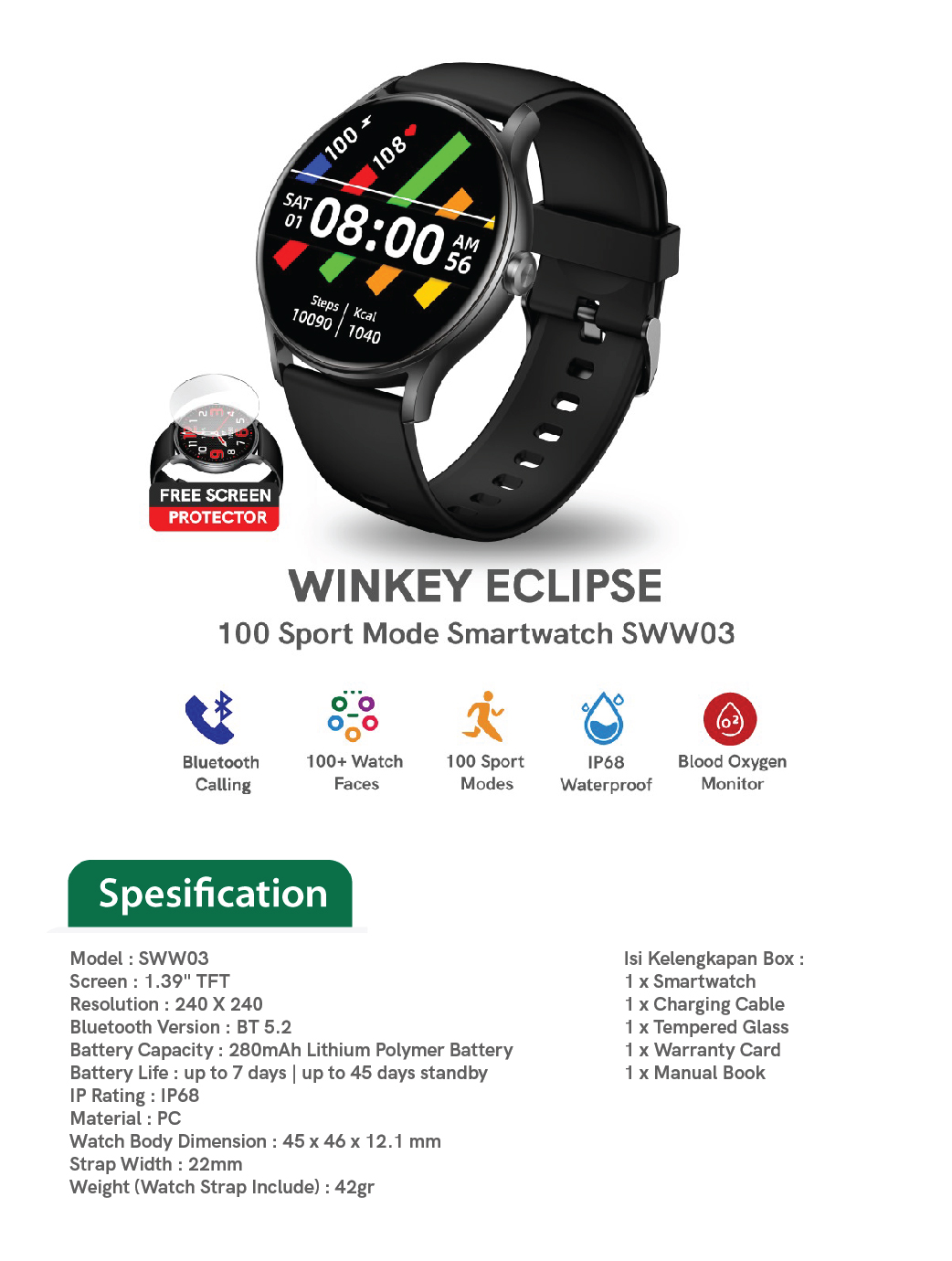 Jual WINKEY Smartwatch Eclipse Bluetooth Call Long Battery Life - SWW03 ...