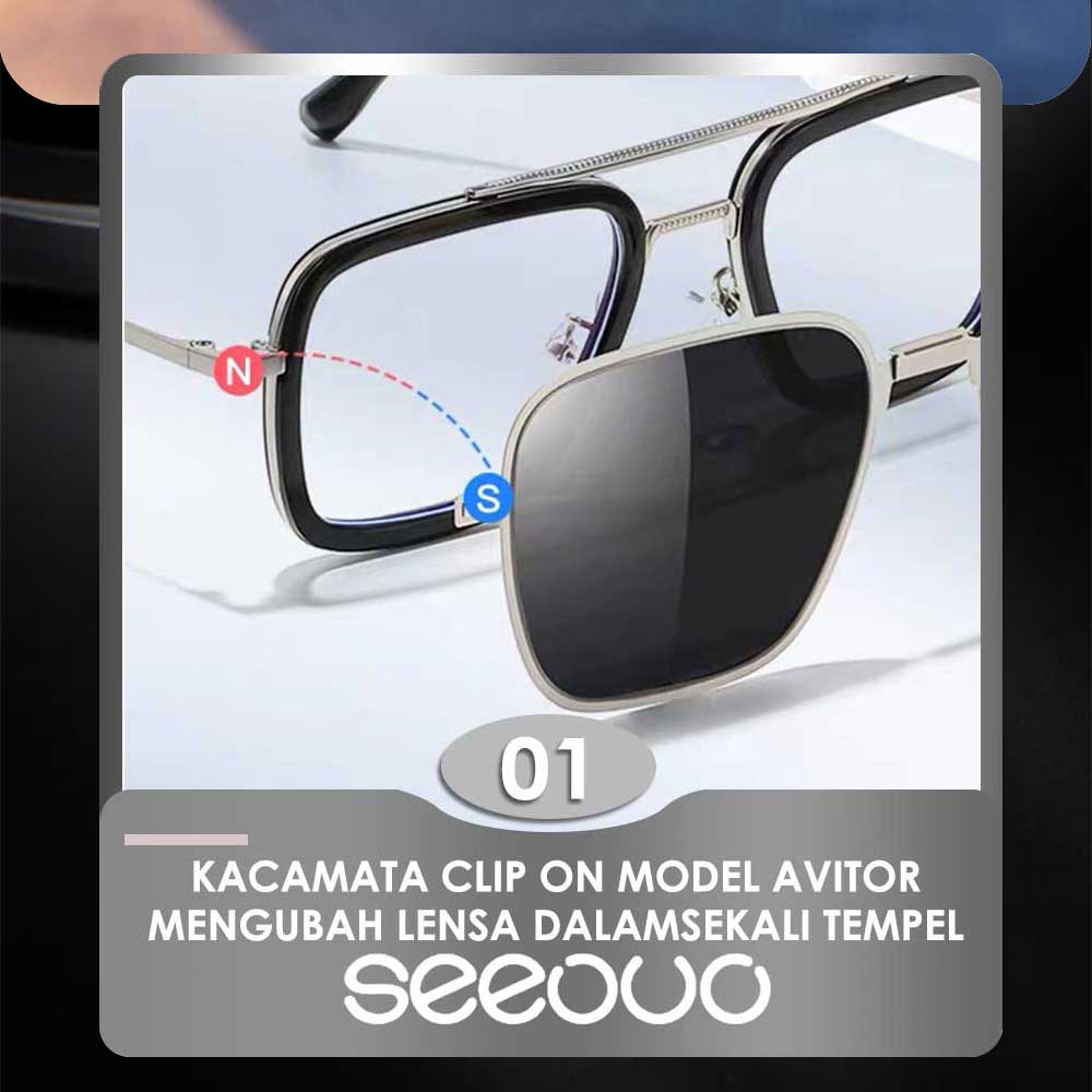 Jual Seeouo Kacamata Clip On 3in1 Polarized Night Vision Model Aviator Kotak Metal+TR Unisex ...