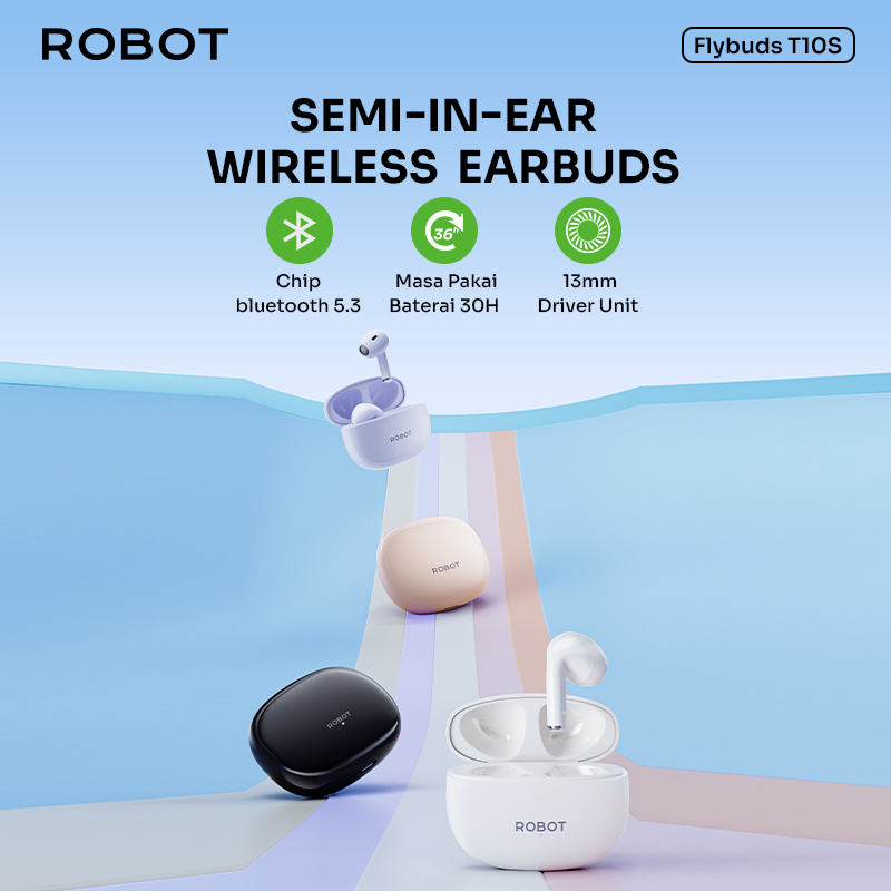 Jual ROBOT TWS Flybuds T10S Semi In Ear Wireless Earbuds Bluetooth 5.3 ...