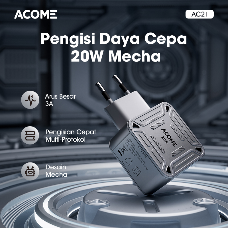 Jual ACOME Charger AC21 Adaptor Port Type-C PD 20W Desain Mecha Fast ...