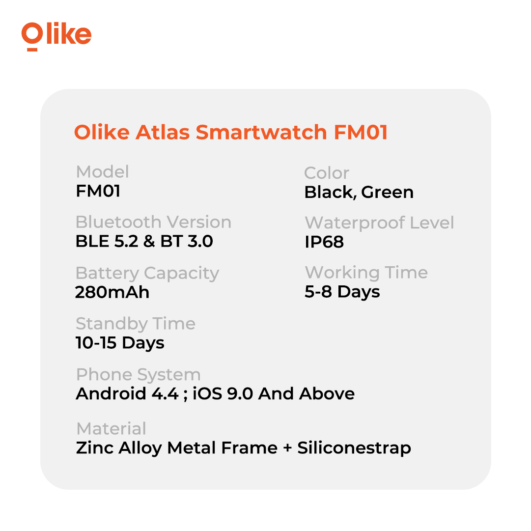Jual OLIKE SmartWatch FM01 HD Display 1.39" Water Resistant IP68 ...
