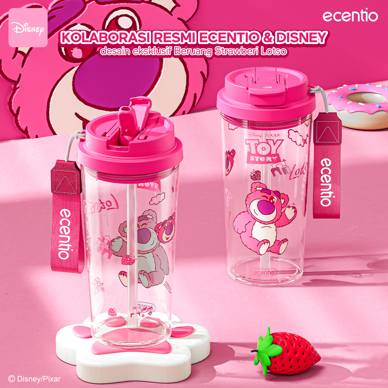 Jual ecentio botol minum aesthetic lotso 580ml anak perempuan disney ...