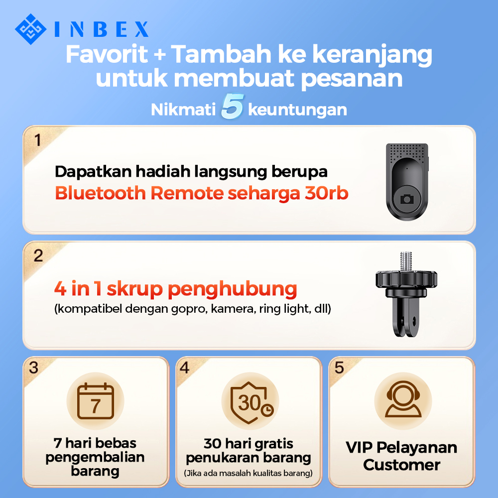 Jual [k] INBEX IB-4 Tongsis Tripod Bluetooth Remote With Video Light ...