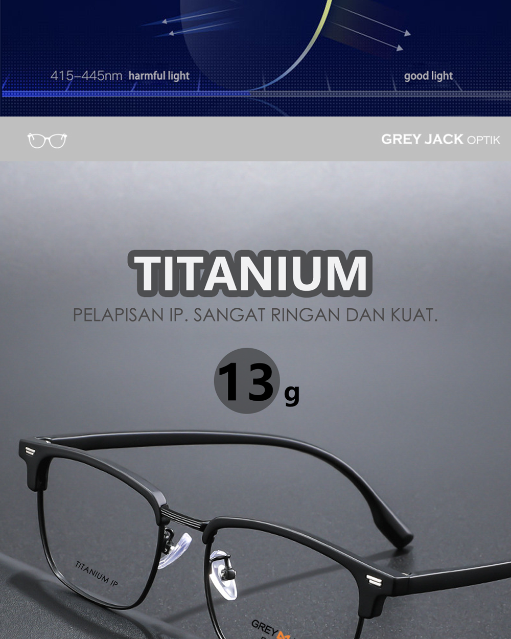 Jual Grey Jack Frame Kacamta Model Kotak Style Simple Bahan Titanium ...