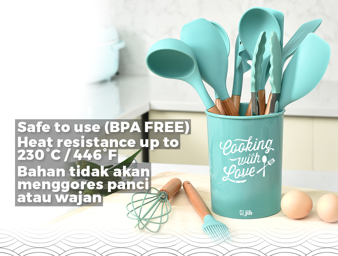 Jual JIB Silicone Utensil Set / Kitchen Silicon Utensile Set + Bucket ...