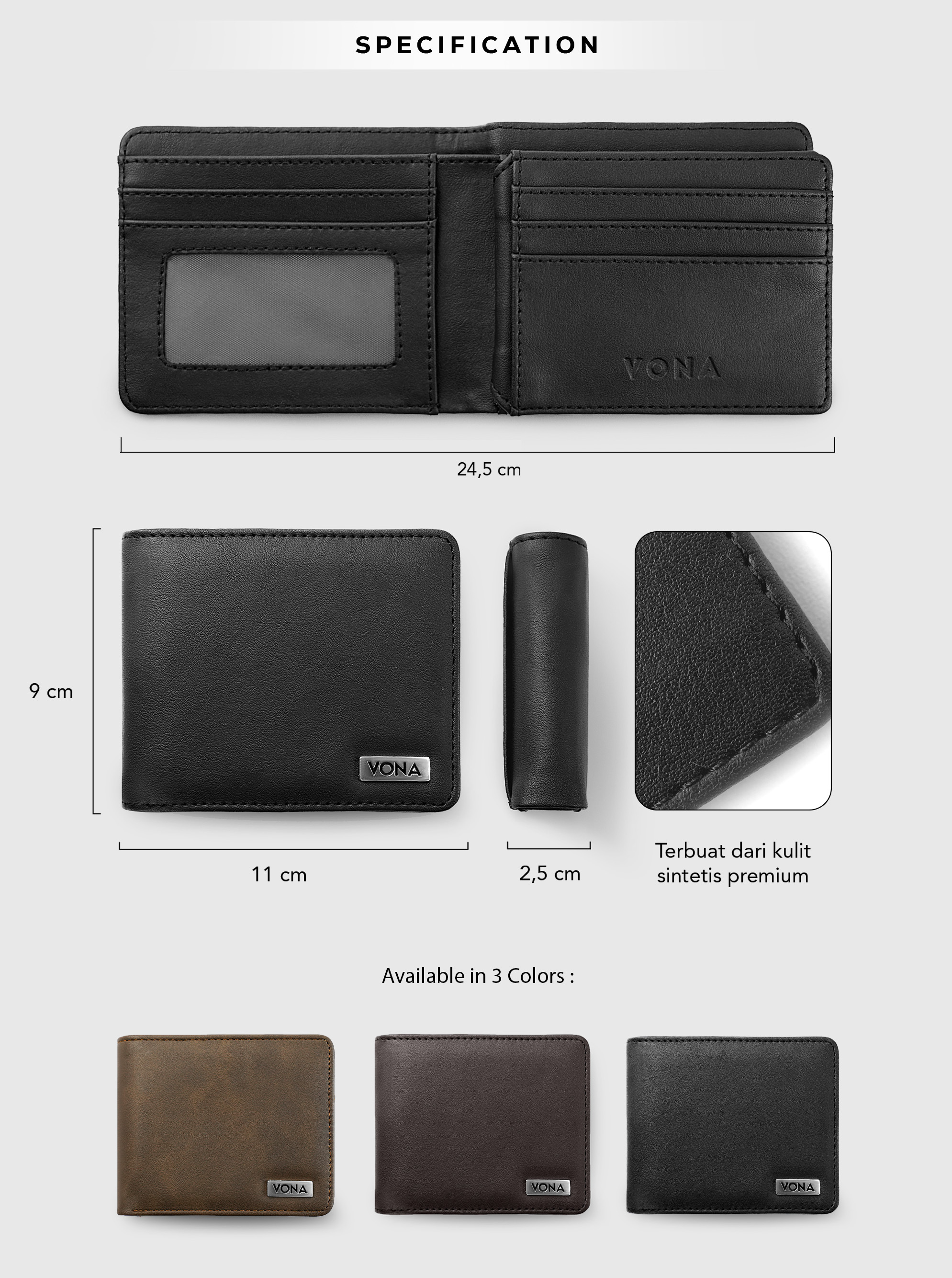 Jual VONA Loxley Wallet - Dompet Pria Lipat Pendek 3 Ruang Extra Slot ...