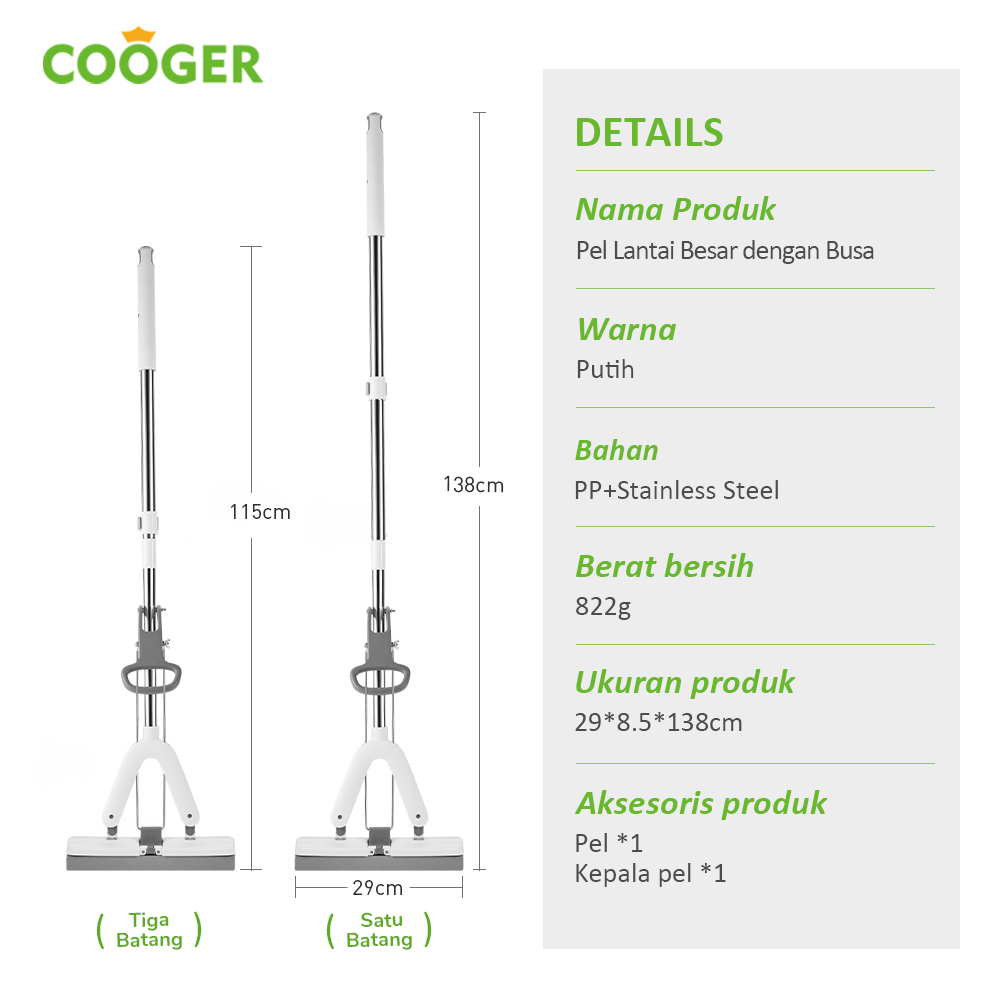Jual COOGER Pel Lantai Peras Otomatis Sponge Mop Jumbo Basah Kering ...