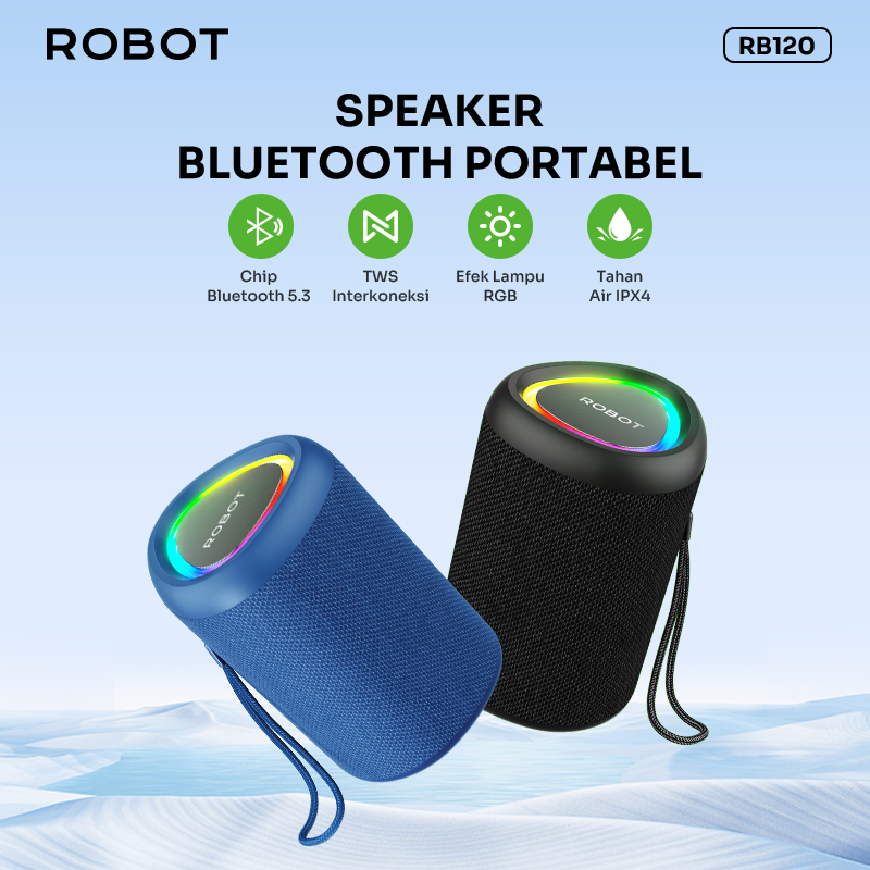 Jual ROBOT Official RB120 Portable Bluetooth Speaker Deep Bass RGB Light IPX4 Waterproof 1200mAh ...