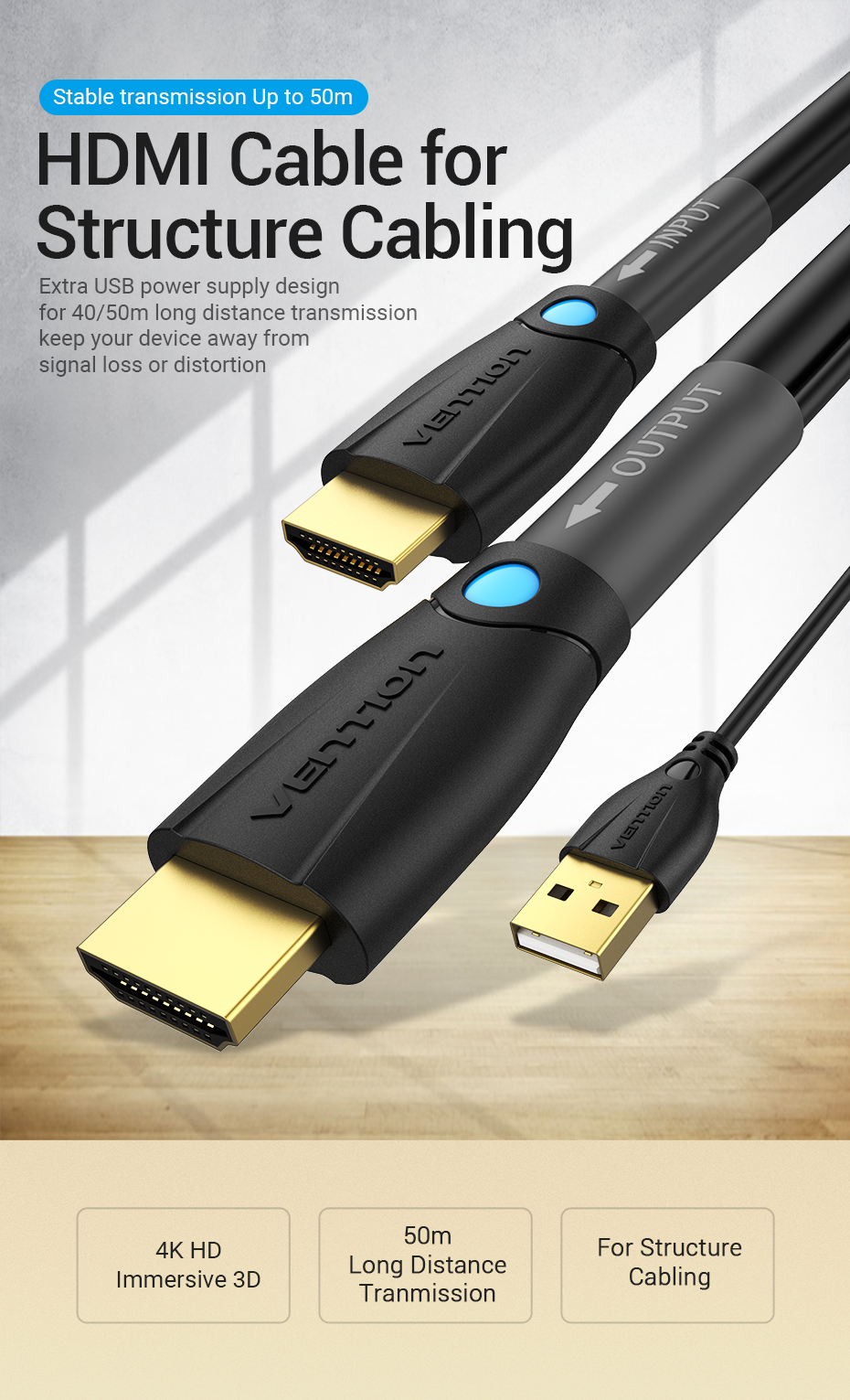 Jual Vention 40M Kabel HDMI For Structure Industrial Cabling | Shopee ...