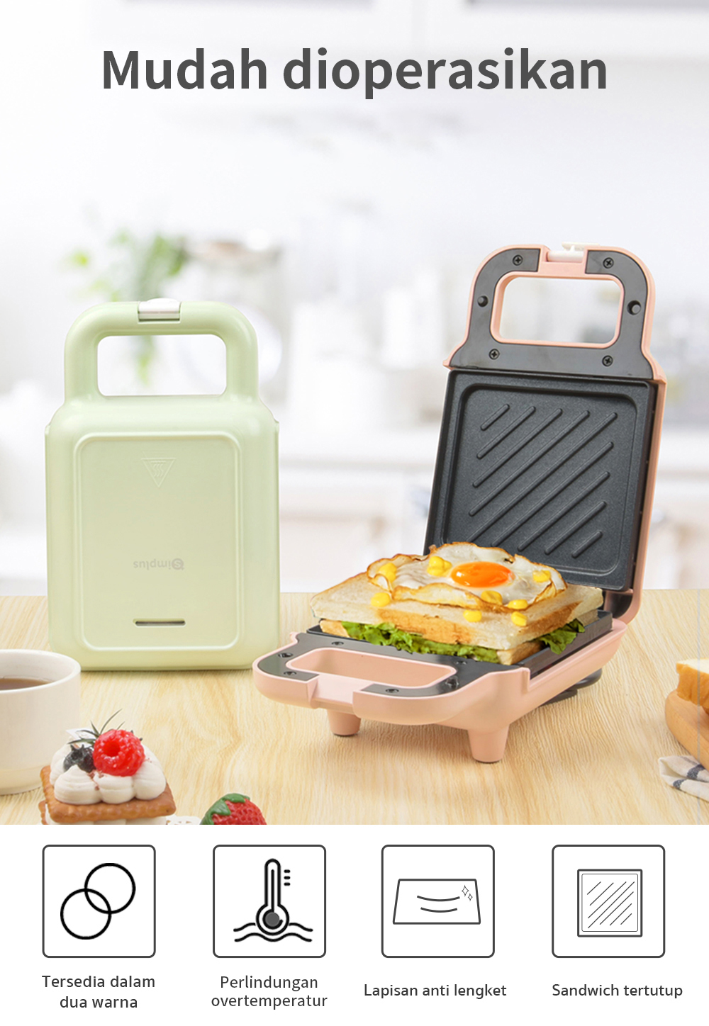 Jual Simplus Sandwich Maker Pemanggang Roti Toaster Anti Lengket Low ...