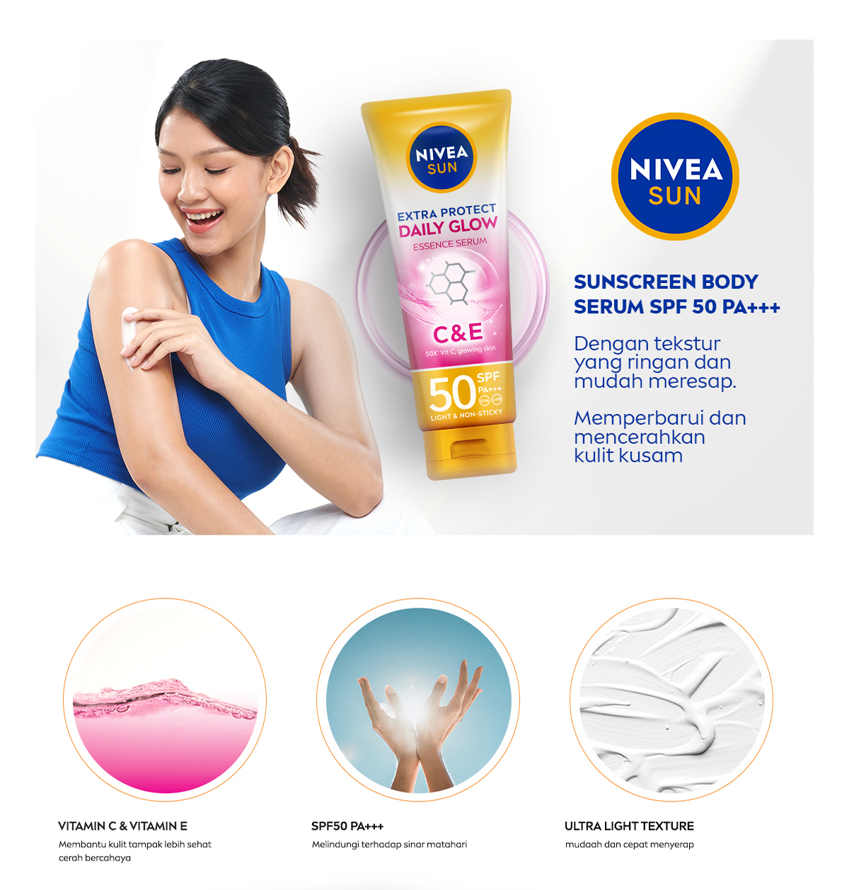 Jual NIVEA SUN Body Serum Daily Glow Essence Serum SPF 50+ PA+++ 180ml ...