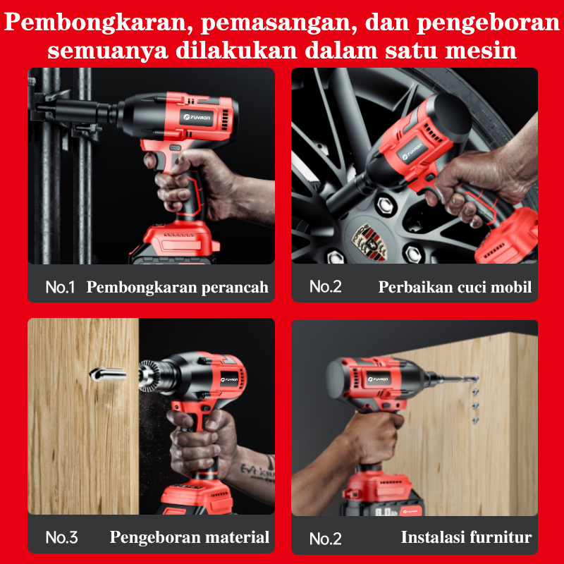 Jual FUYAON Kunci Impact Tanpa Kabel 660N/990NM Bor Elektrik Impact Bor ...