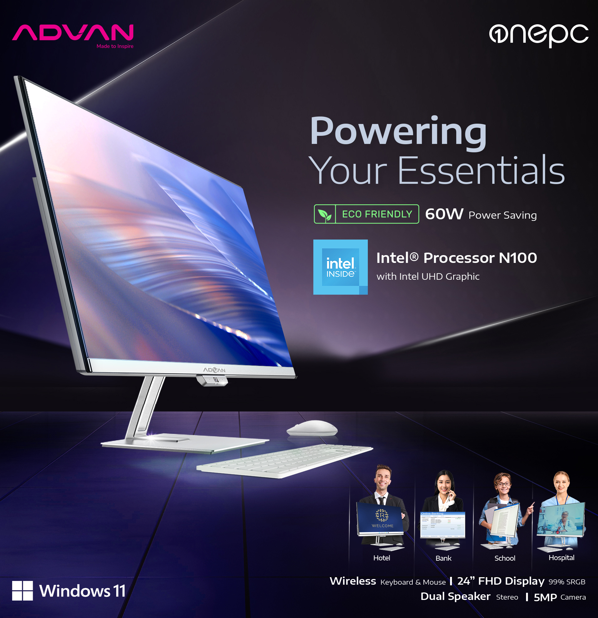 Jual ADVAN All in One PC AIO ONEPC Intel N100 99% SRGB 60W Power Saving ...