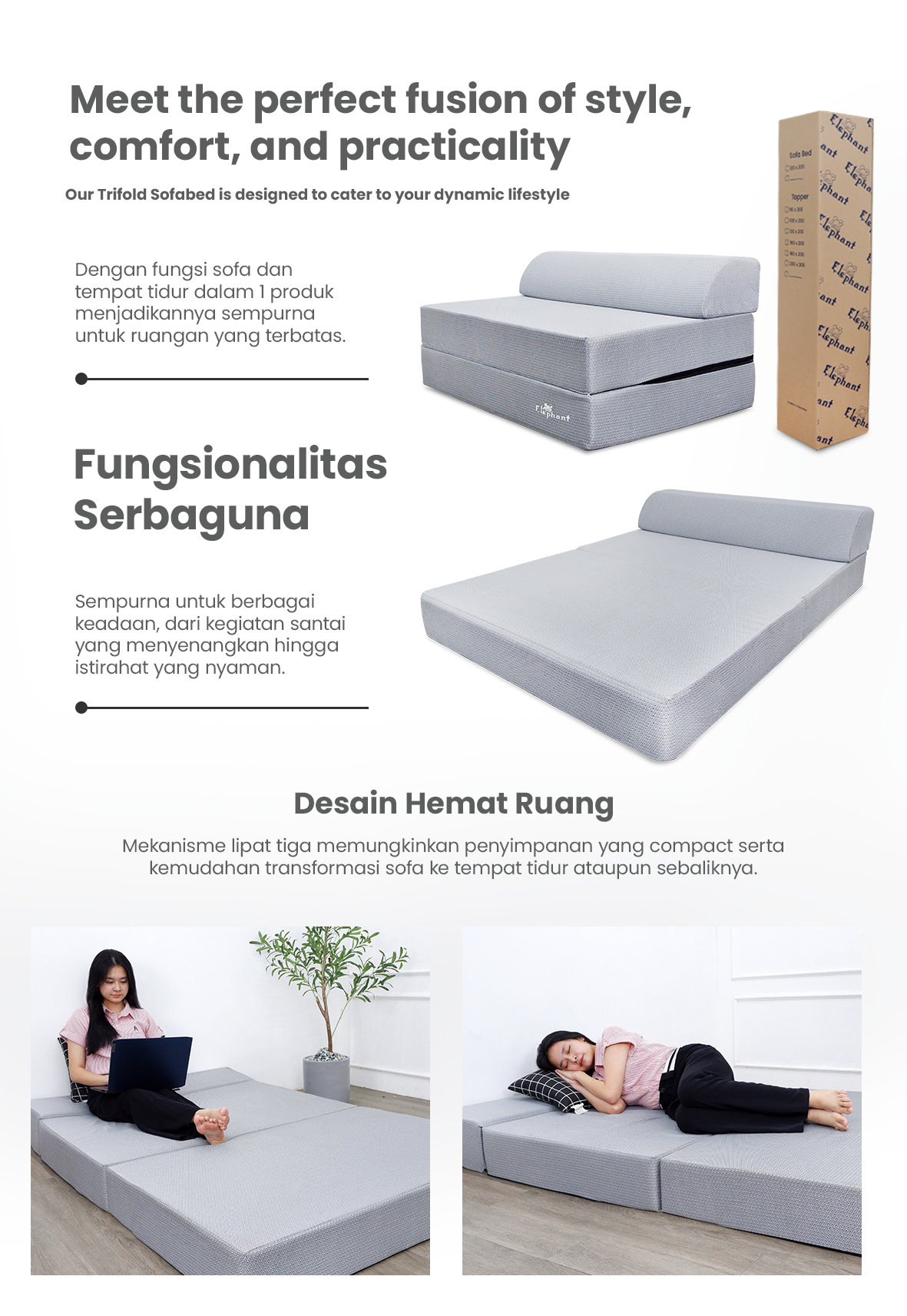 Jual Elephant Trifold Sofabed / Sofa Bed Kasur / Sofa Tidur Lipat ...