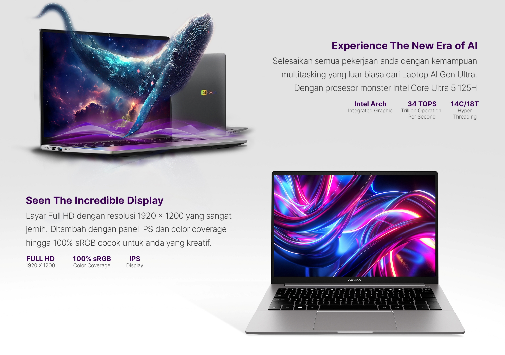 Jual ADVAN Laptop AI Gen Ultra With Ai 14'' Intel Core Ultra 5 125H ...