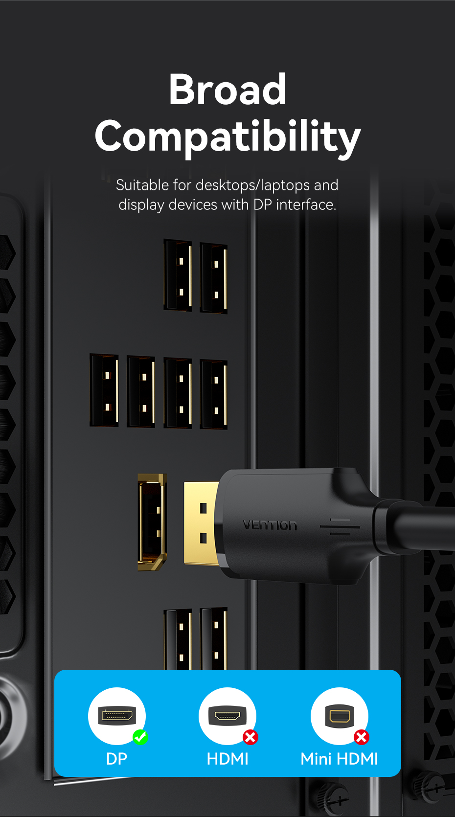 Jual Vention DisplayPort Male to Male 4K HD Cable Black | Shopee Indonesia