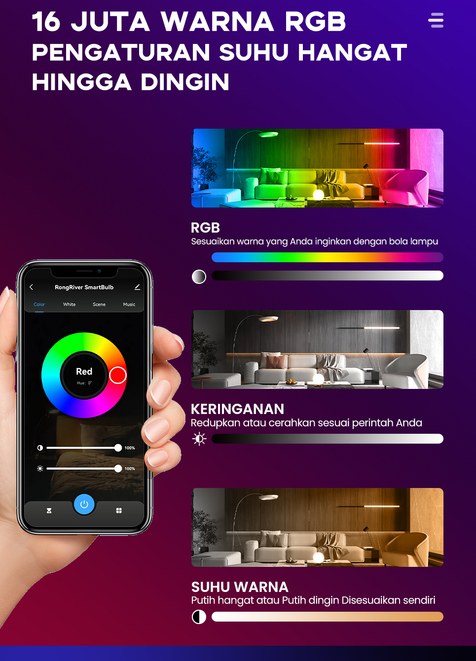 Jual HAN RIVER Smart Lampu LED Bulb 10W APP Bluetooth RGBW DIY Lampu ...