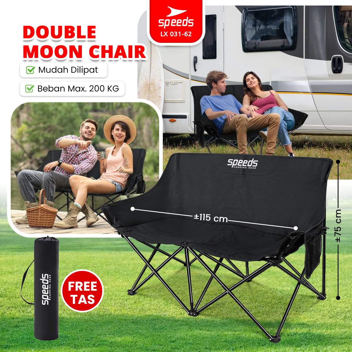 Jual SPEEDS Kursi Lipat 2 Orang Double Moon Chair Kursi Dobel Lebar ...