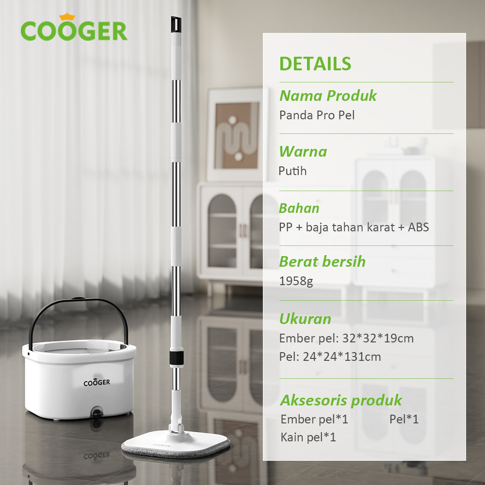 Jual COOGER Alat Pel Single Spin Mop Panda Bucket Spin Mop Alat Pel ...