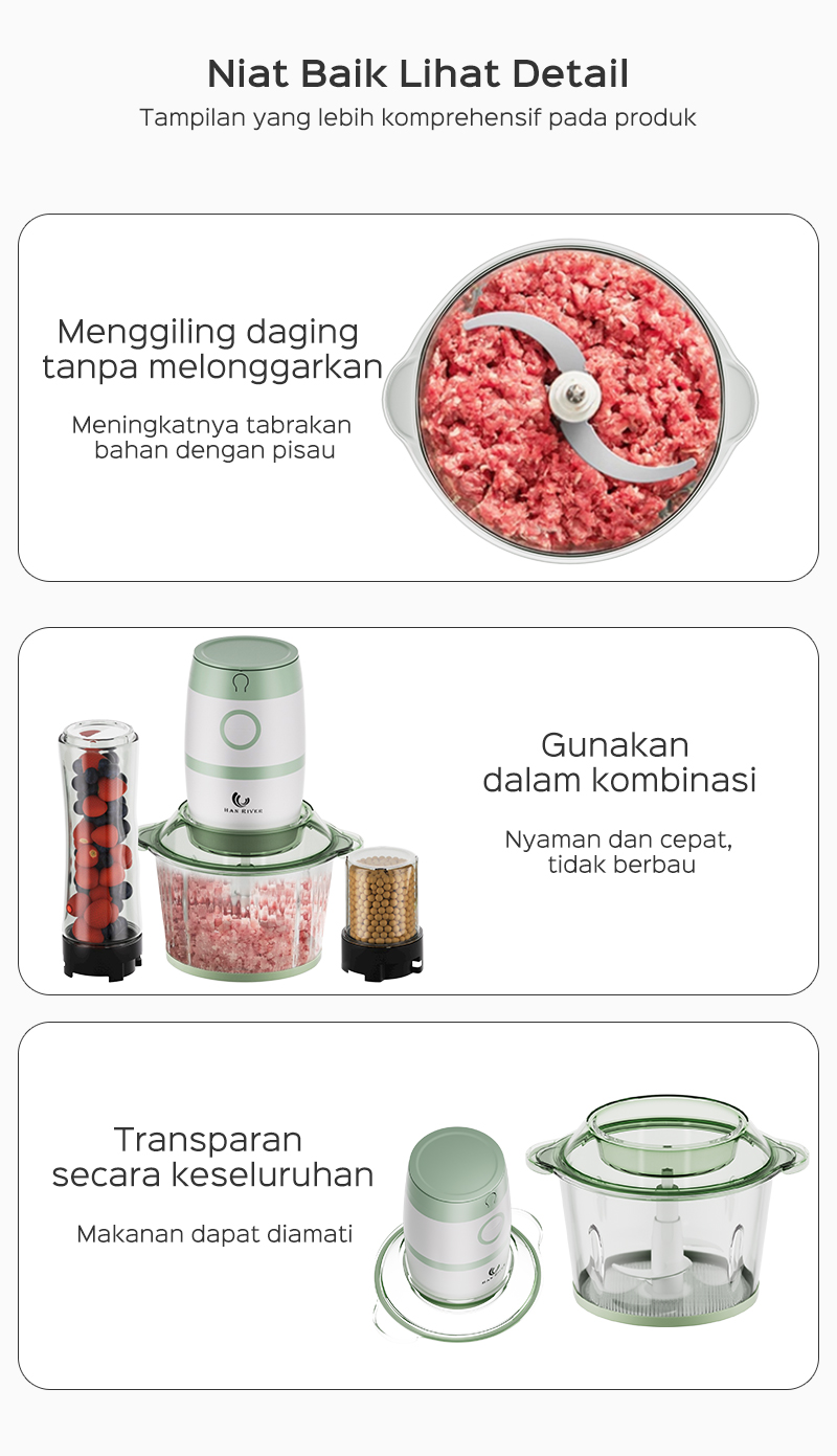 Jual HAN RIVER blender 2L mesin penggiling daging 5 in 1 multifunction meat blender elektrik ...