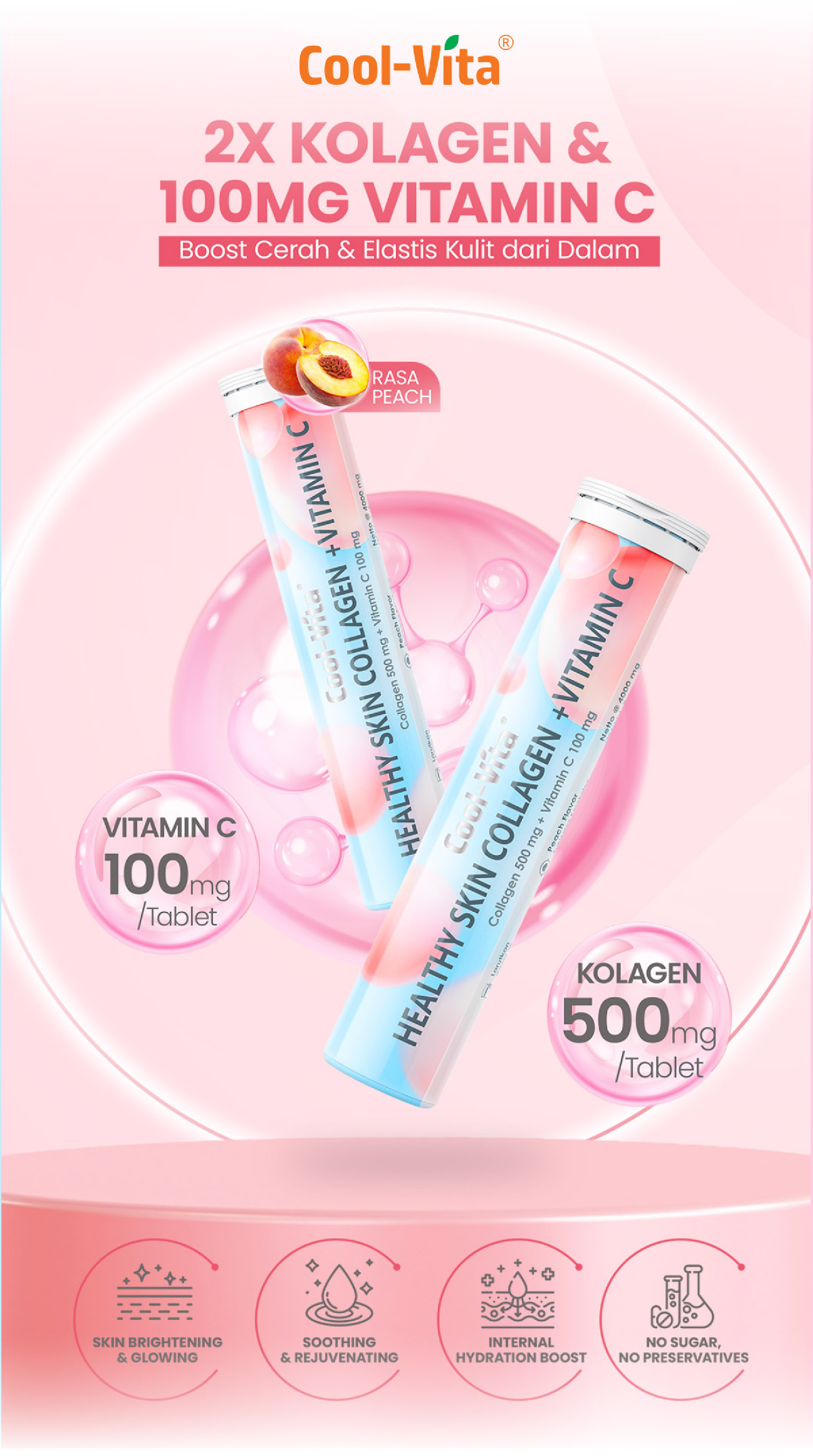 Jual [80 Tablet] Coolvita Collagen Effervescent 4 Tube - Paket Glowing Cerah Bersinar | Suplemen ...