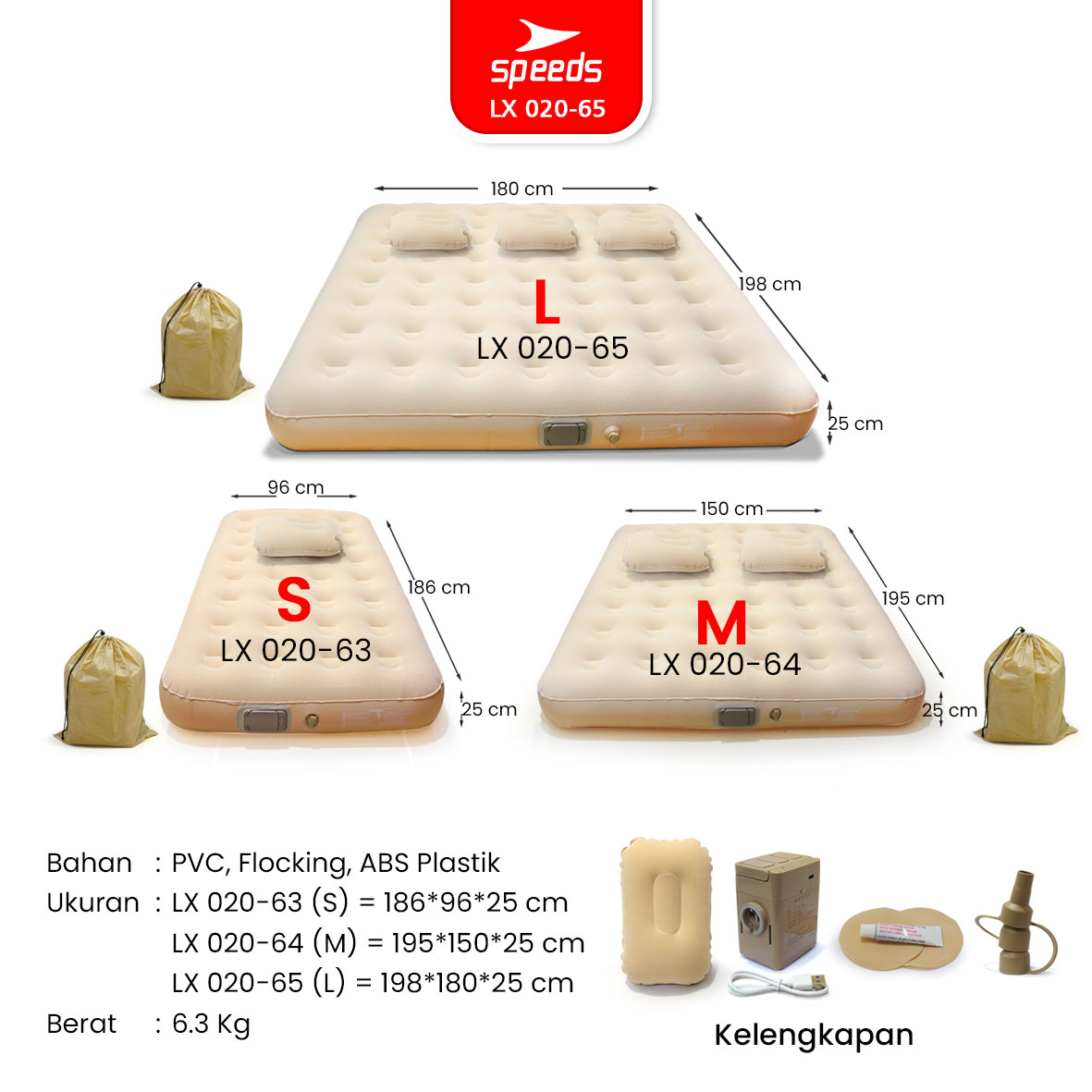 Jual SPEEDS Kasur Angin Tiup 200x154x43cm Multifungsi Matras Kasur ...