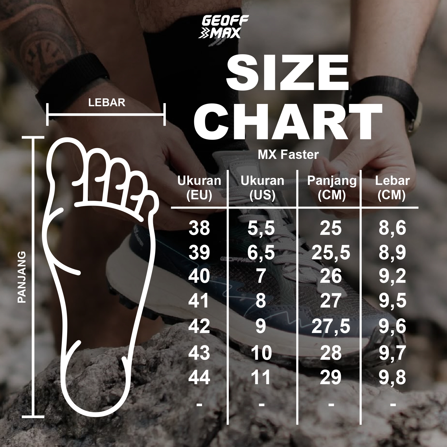 Jual Geoff Max - MX Faster Black White Trail Running Race Pria & Wanita ...