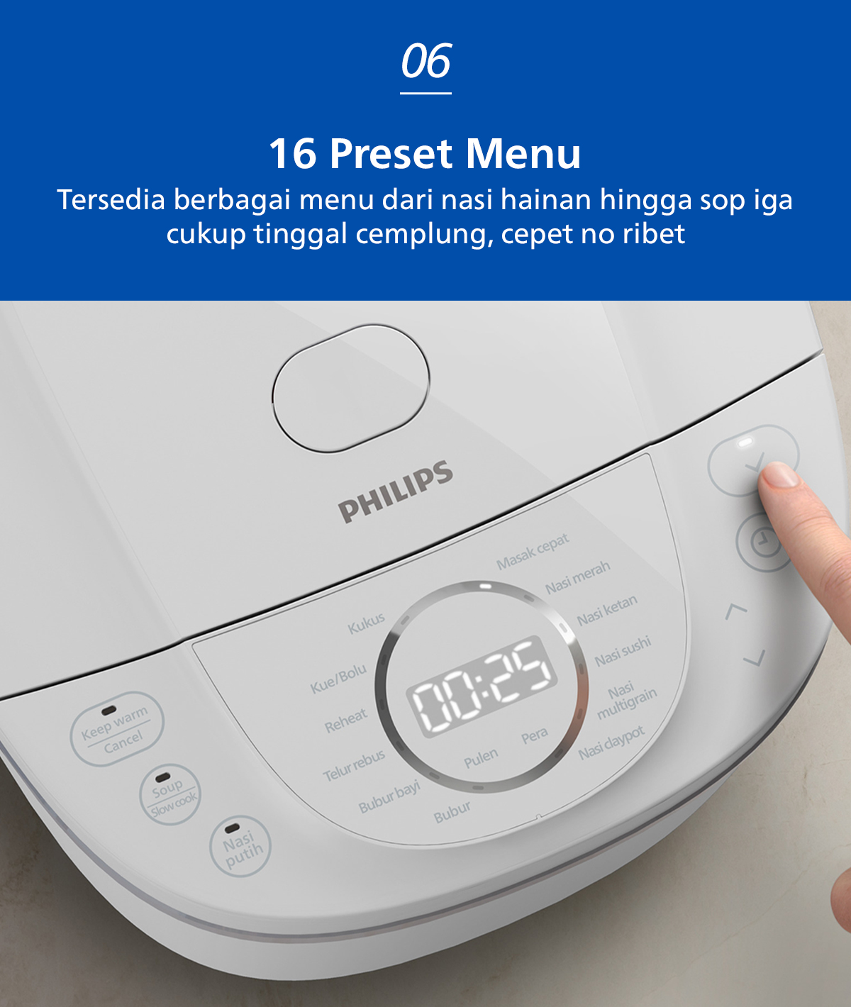Jual Philips Rice Cooker 1.8 L - 3000 Digial Series HD4716/30 - Putih - Anti lengket ...