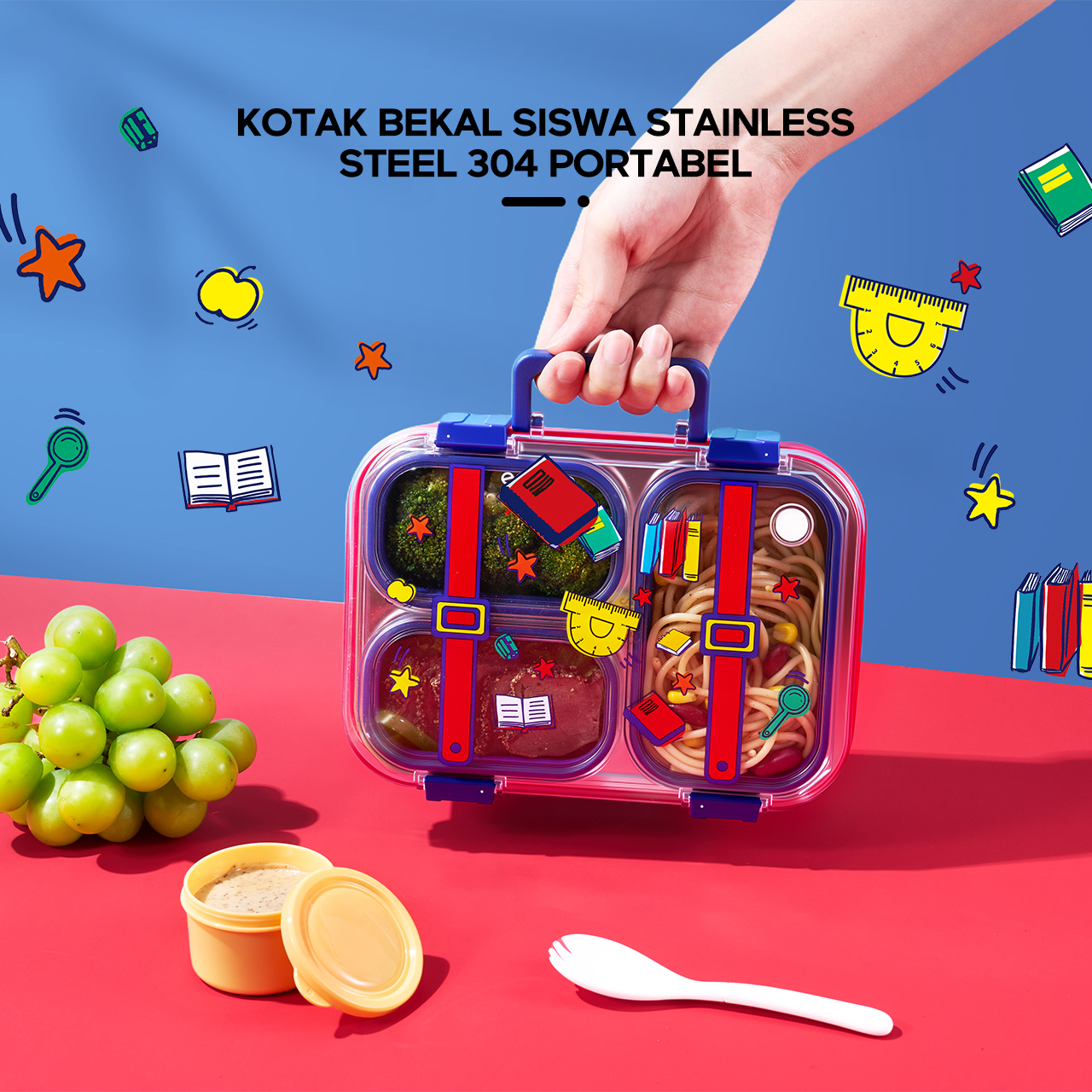 Jual ecentio lunch box anak 750ml stainless 304 sekat 3 dan anti tumpah ...