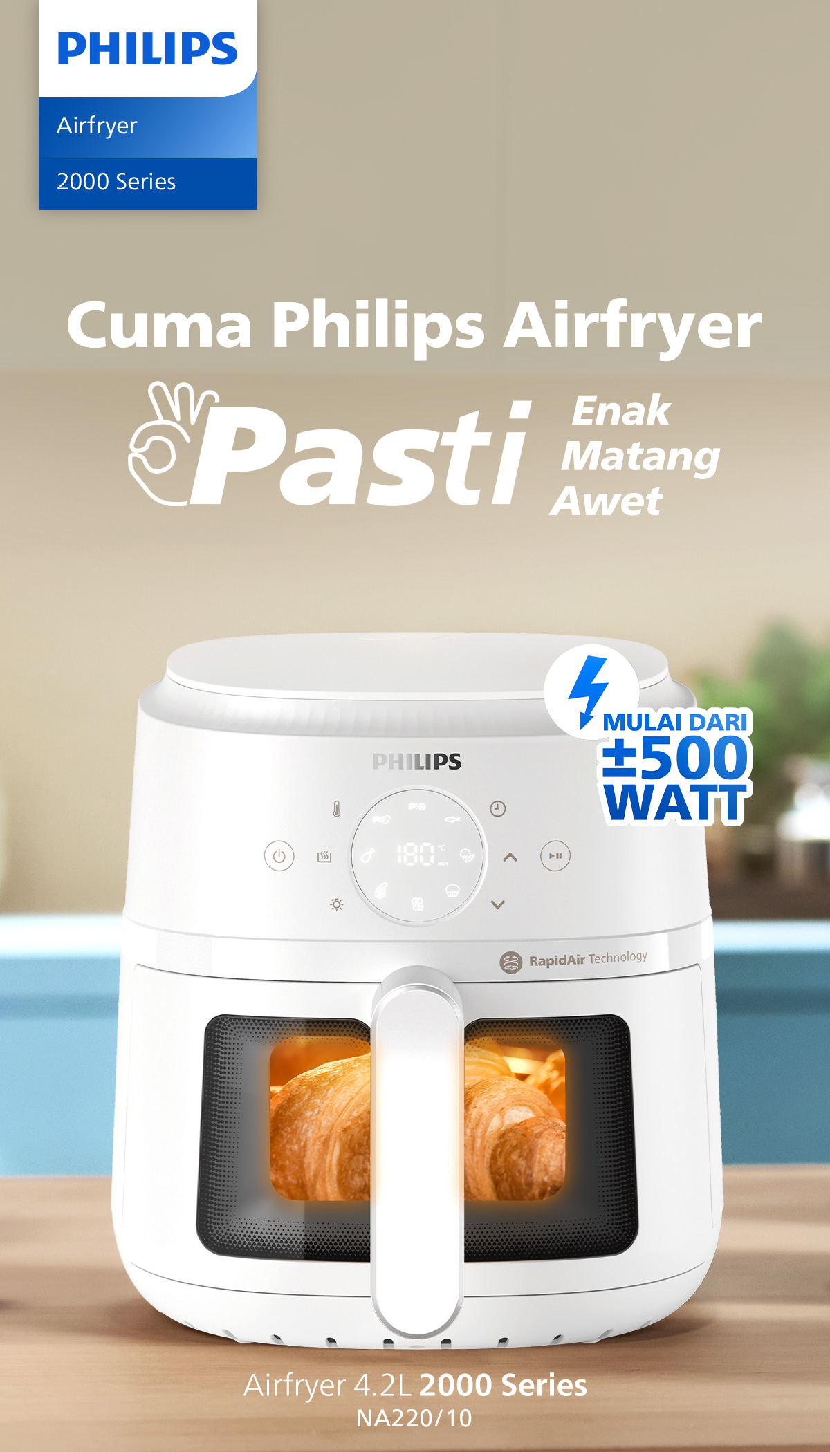 Jual BARU! PHILIPS Airfryer Low Watt 500W TRANSPARAN BEST CHOICE 4.2 L NA220/10 dengan jendela ...