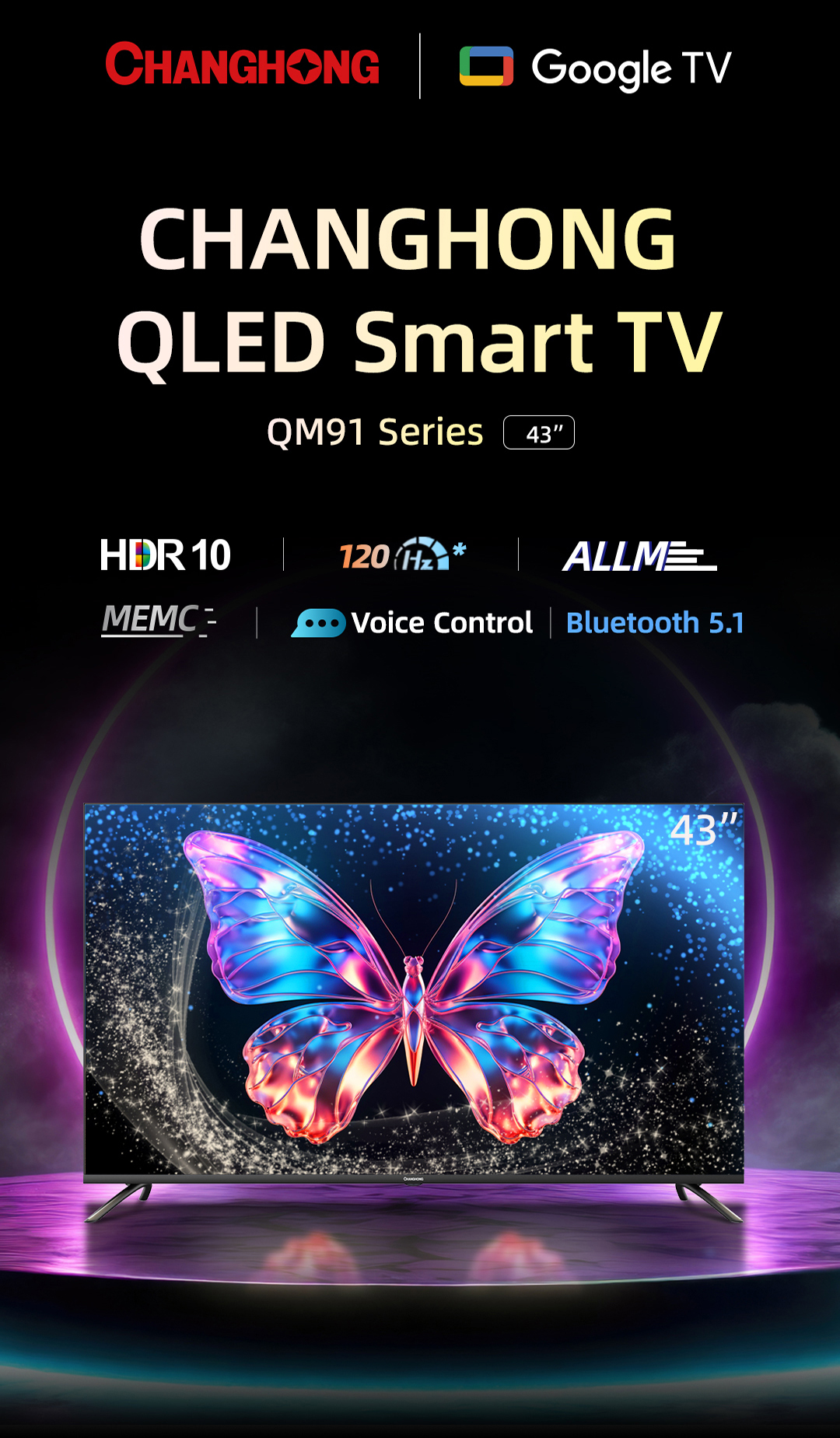 Jual Changhong QLED TV 4K 43 inch Google Smart QLED PRO Digital TV Dolby Audio DBX-TV Google ...